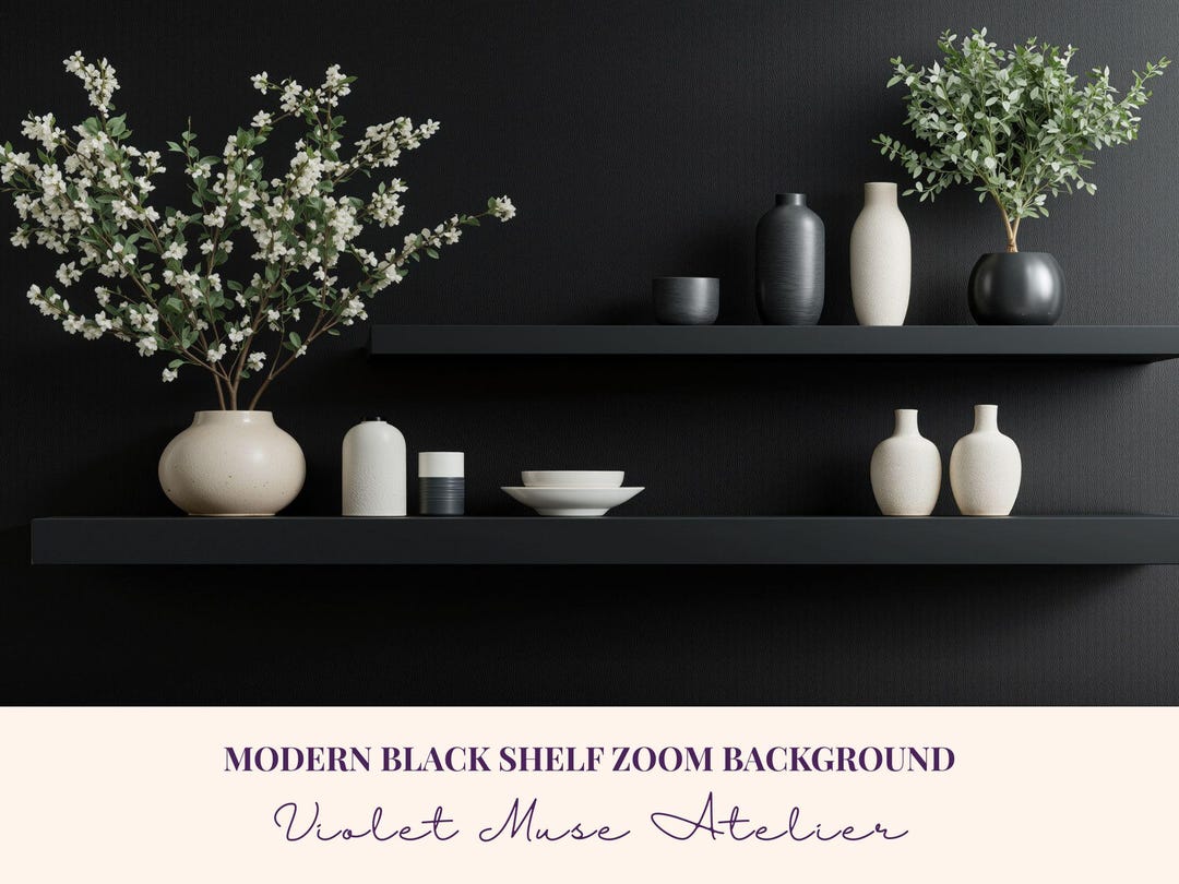 Modern Black Shelf Zoom Background: Minimalist Shelving With Plants ...