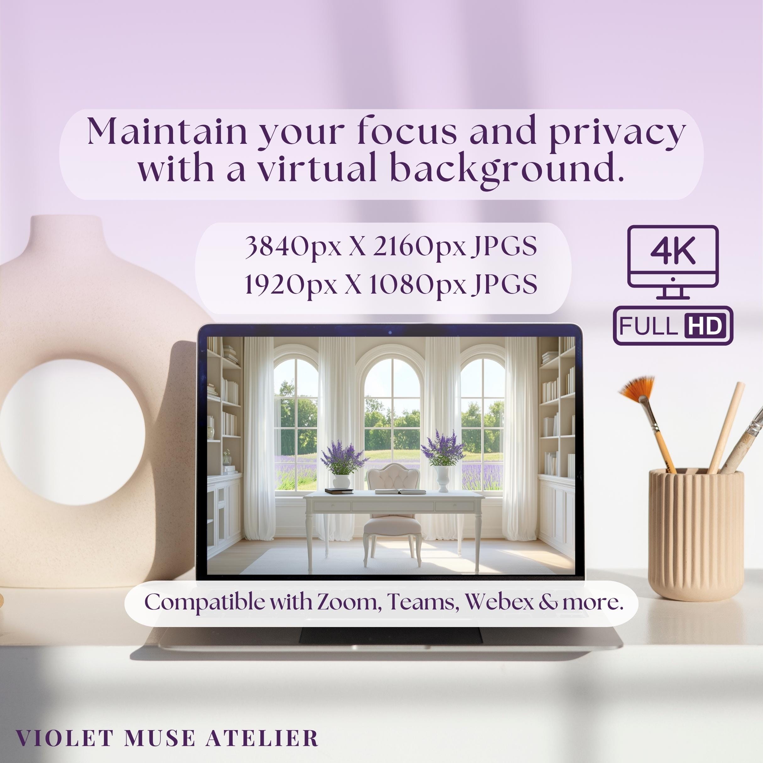 Elegant Office Zoom Background: French Provincial Lavender Field Office ...