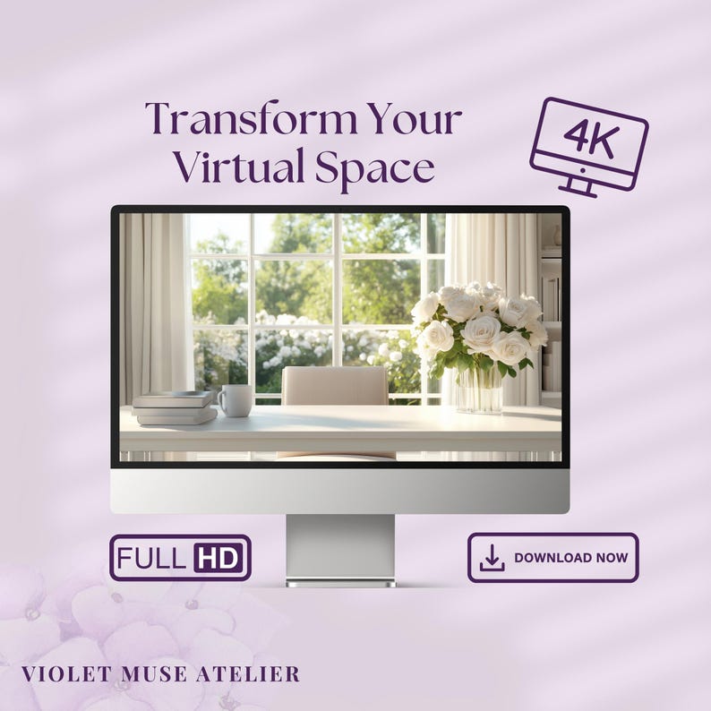 Elegant White Roses Zoom Background, Neutral Office Virtual Backdrop ...