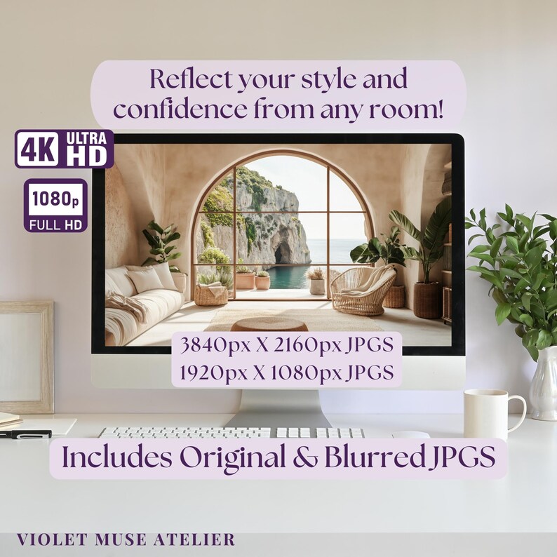 Coastal Mediterranean Window Zoom Background: Boho Virtual Backdrop (4K ...