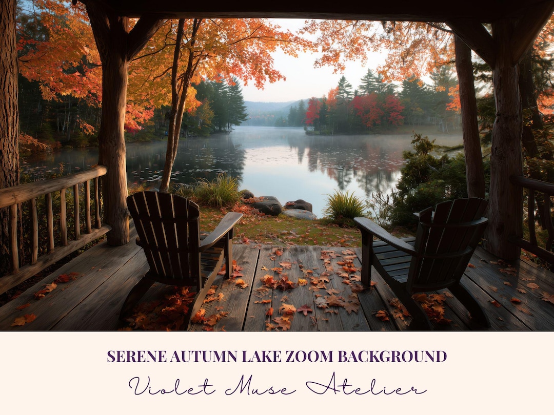 Serene Autumn Lake Zoom Background: Calming Fall Cabin Virtual Backdrop ...