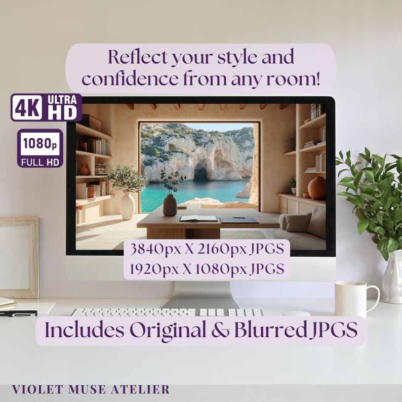 Elegant Coastal Zoom Background Bundle: 4 Mediterranean Virtual Office ...