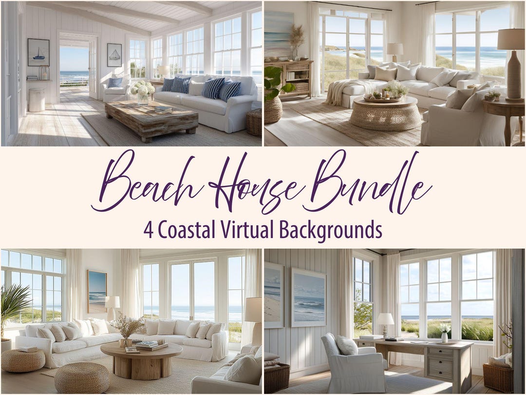 Beach House Zoom Background Bundle: 4 Coastal Cottage Virtual Backdrops ...