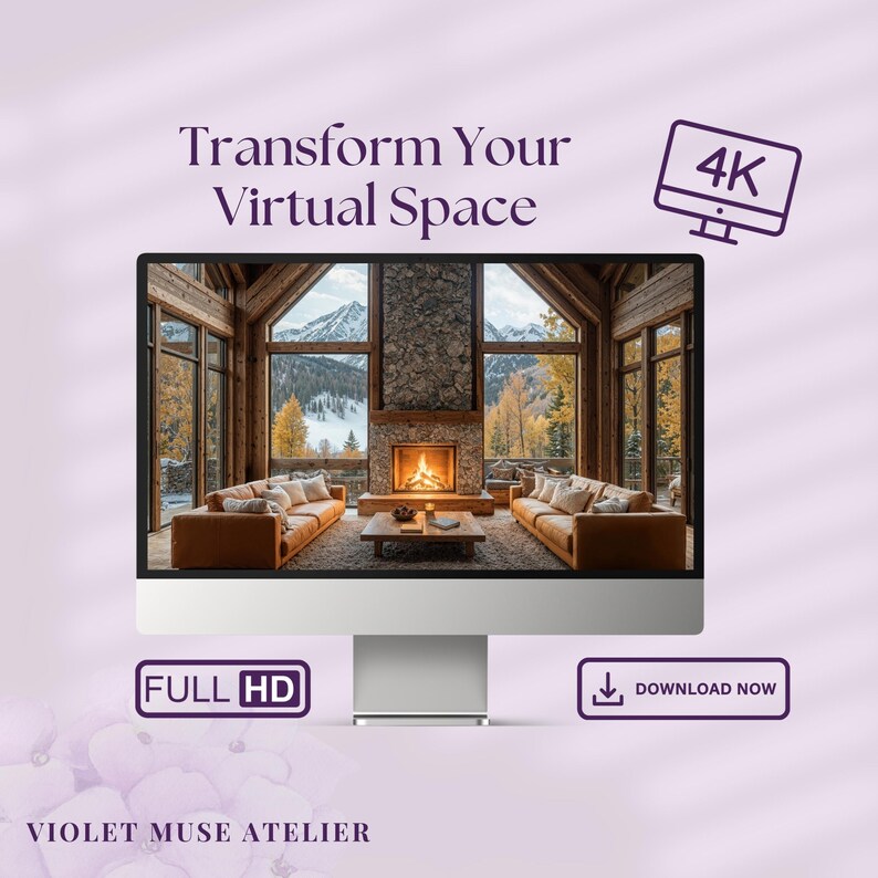 Cozy Ski Chalet Zoom Background: Mountain Cabin Fireplace Virtual ...