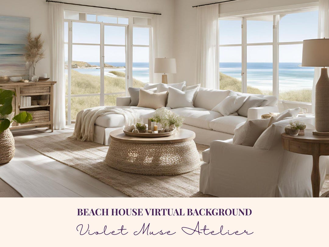 Beach House Zoom Background: Calming Coastal Office Virtual Backdrop ...