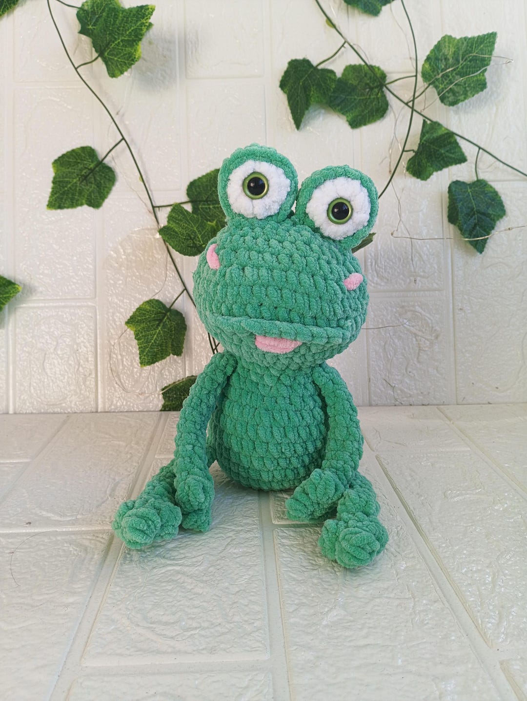 Handmade Crochet Frog Toy: Green Amigurumi With Mushroom Jumpsuit - Etsy