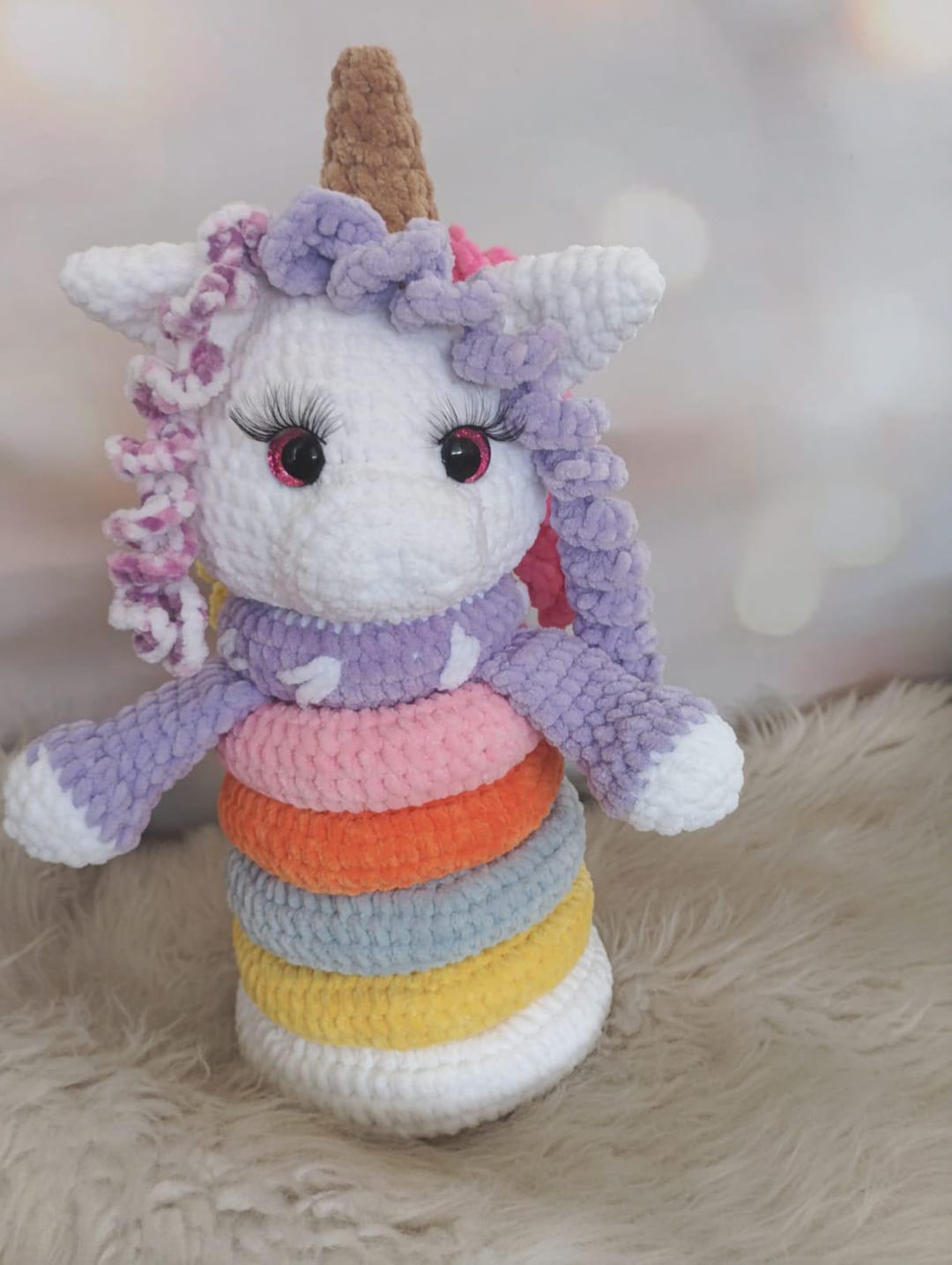 Unicorn Stacking Toy for Kids , Crochet Baby Pyramid, Baby Education Ring Stacker Toy, Unicorn ...