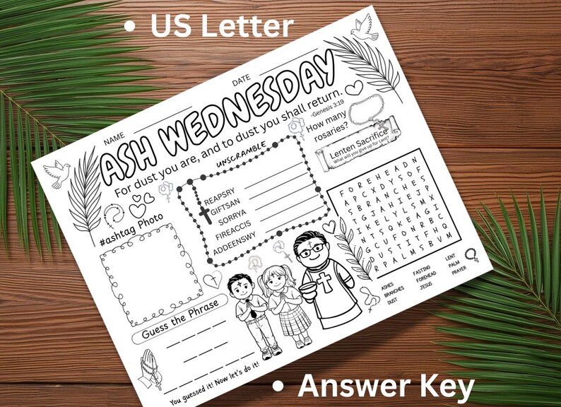 Ash Wednesday Placemat | Catholic Lent Activity Worksheet | Instant ...
