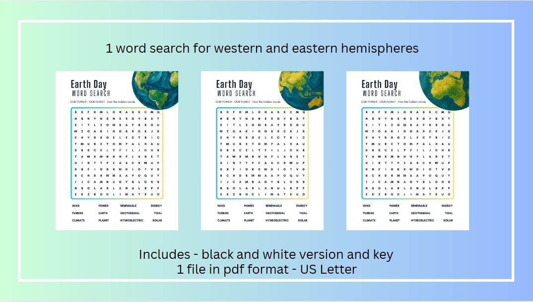 Earth Day Word Search Puzzle: Fun Printable Game (instant Download) - Etsy