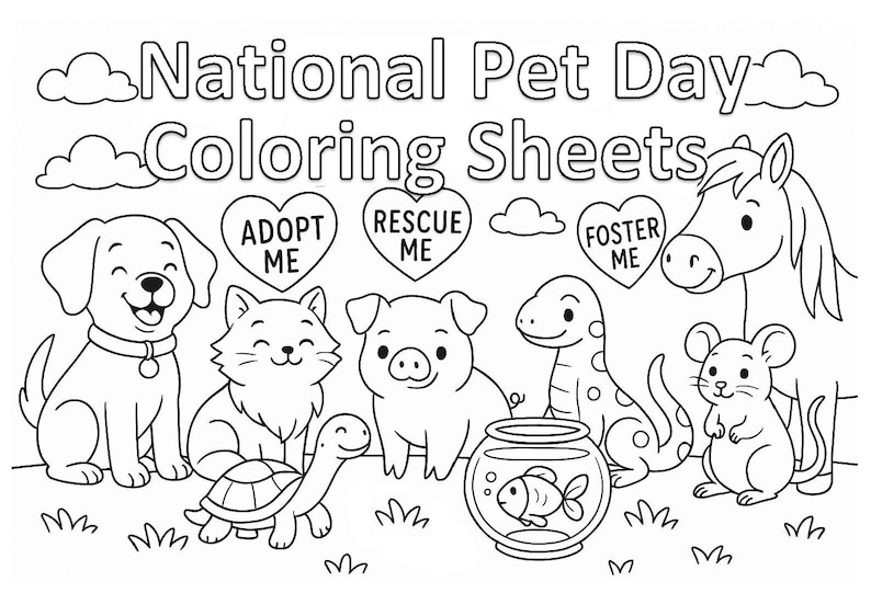 National Pet Day Coloring Pages: Animal Rescue Designs (digital ...