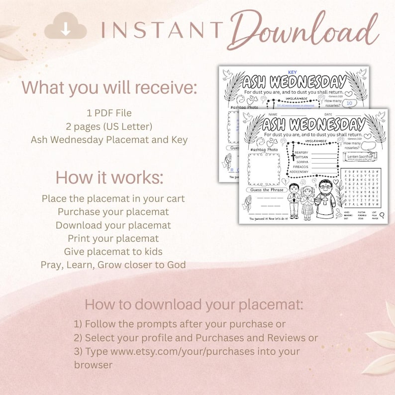 Ash Wednesday Placemat | Catholic Lent Activity Worksheet | Instant ...
