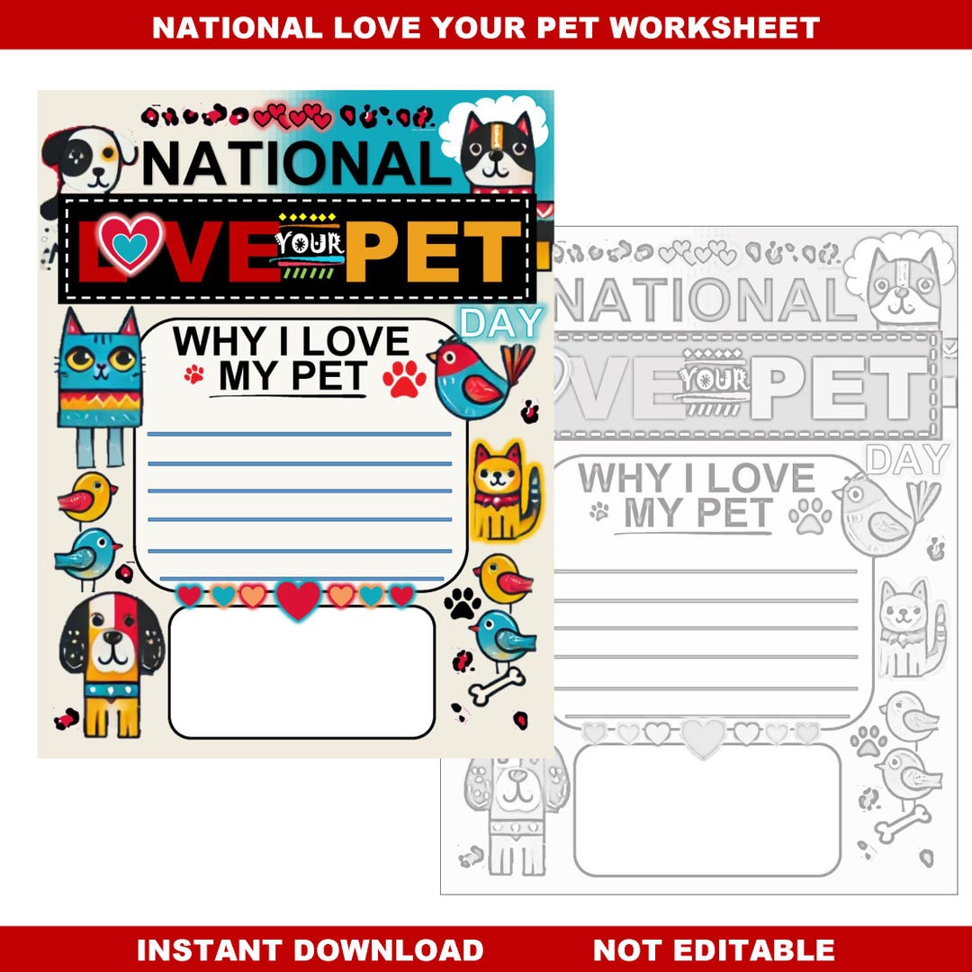Love Your Pet Day Worksheet: Writing & Coloring Activity (digital ...