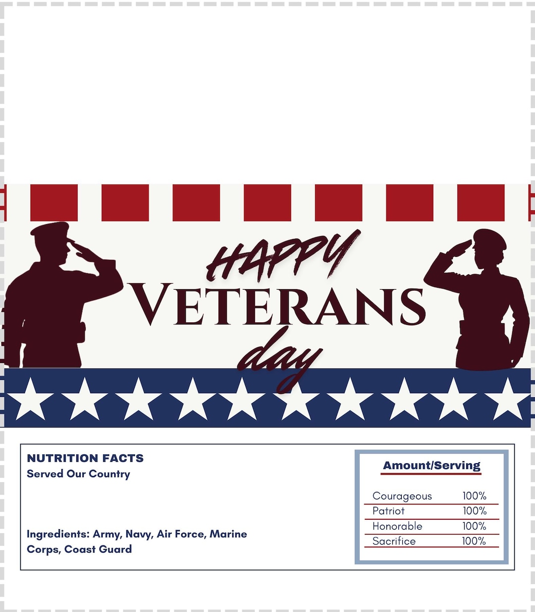 Happy Veterans Day Candy Wrapper 5in. X 6in. - Etsy