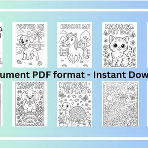 National Pet Day Coloring Sheets - Instant Download; Animal Coloring ...