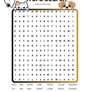 National Pet Day Word Search Puzzle – Fun Printable Activity! Pawsome ...