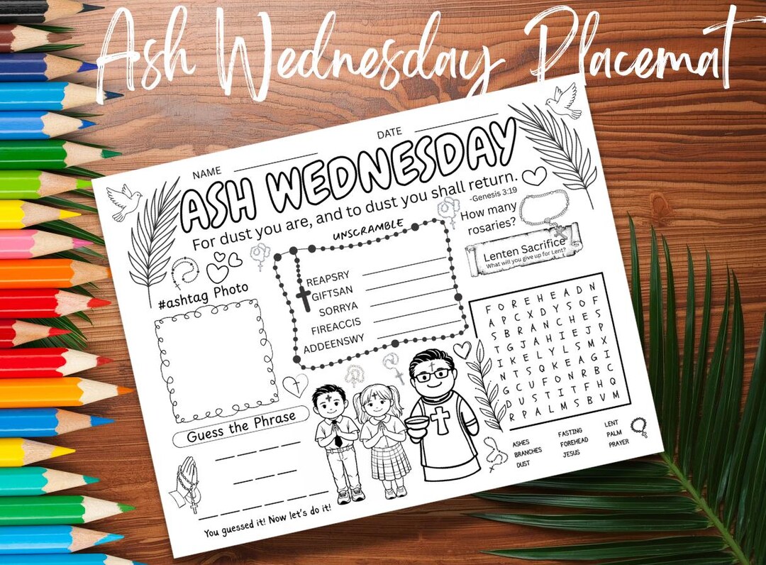 Ash Wednesday Placemat | Catholic Lent Activity Worksheet | Instant ...