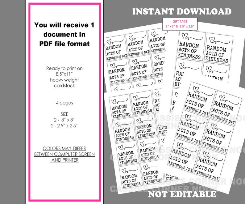 Random Acts of Kindness Gift Tag Stickers: Black and White, Minimalist ...
