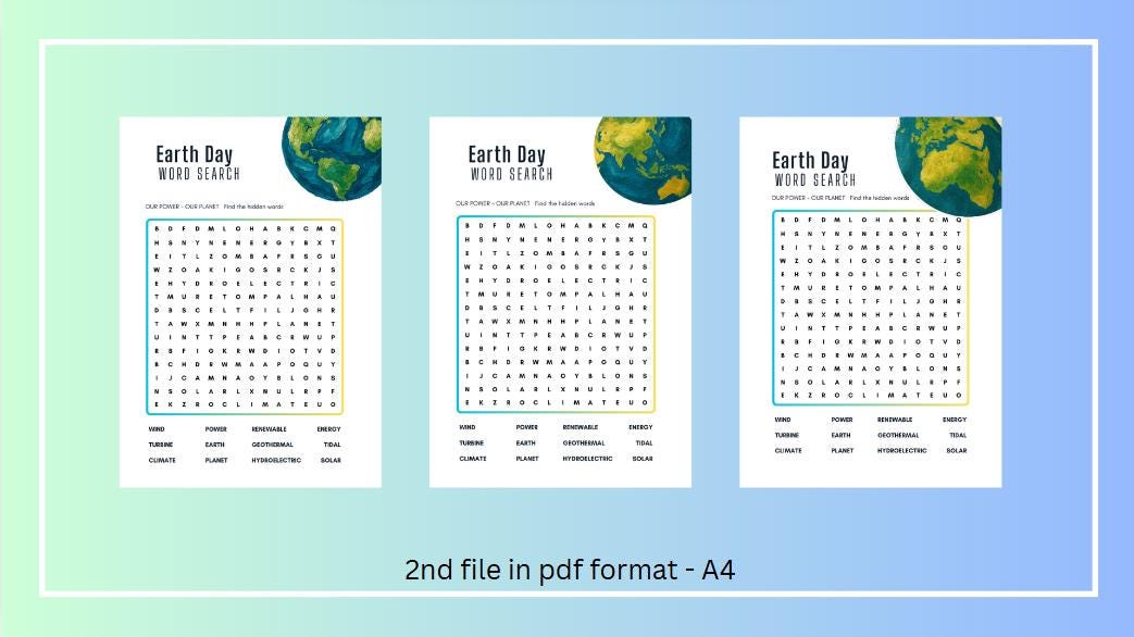Earth Day Word Search Puzzle: Fun Printable Game (instant Download) - Etsy
