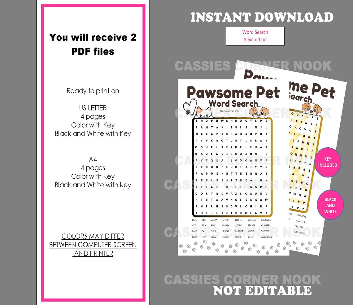 National Pet Day Word Search Puzzle – Fun Printable Activity! Pawsome ...