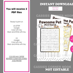 National Pet Day Word Search Puzzle: Fun Printable Activity (PDF) - Etsy