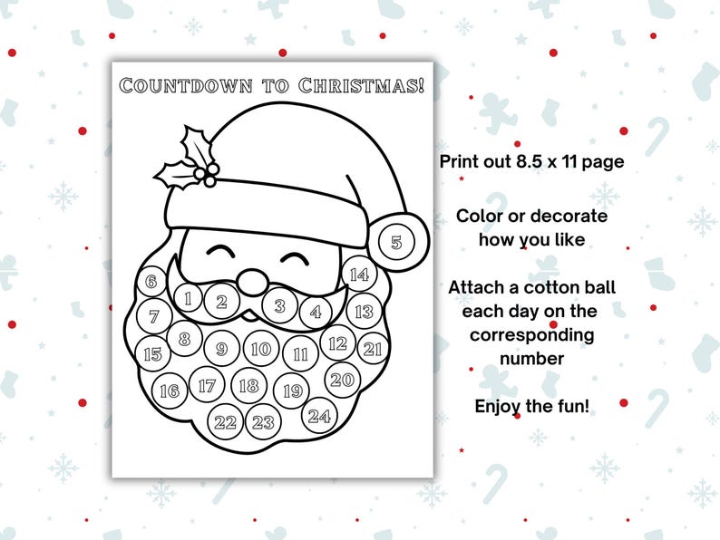 Christmas Countdown Printable, Santa Countdown, Kids Christmas ...