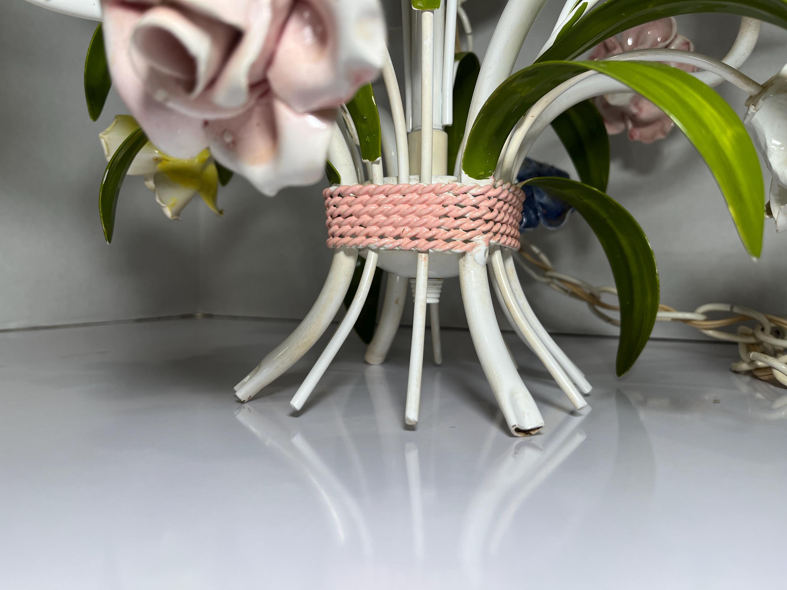 Vintage Italian Tole Chandelier With Porcelain Flowers - Etsy