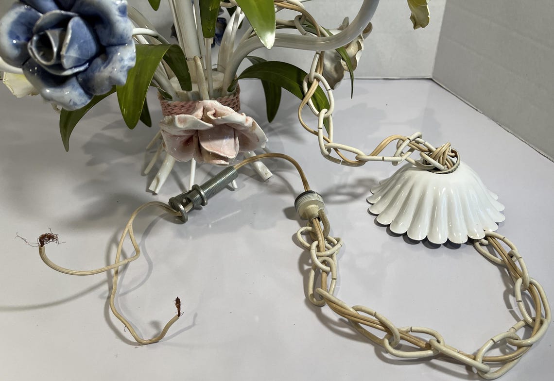 Vintage Italian Tole Chandelier With Porcelain Flowers - Etsy