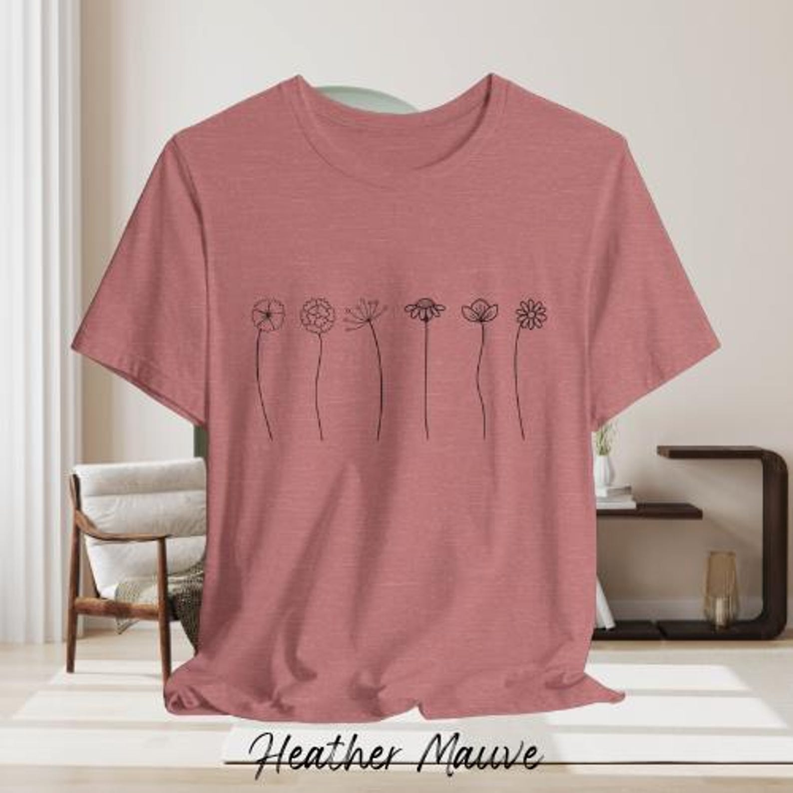Minimalist Botanical Flower Stems Personalized Name Tee, Bella+canvas ...