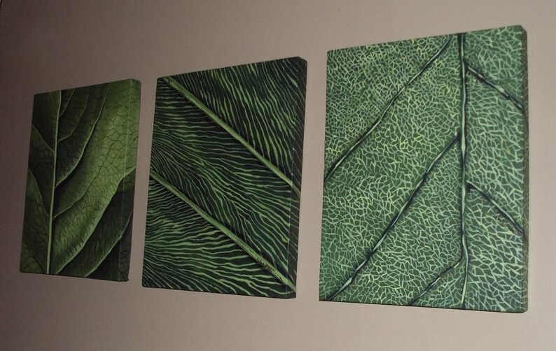 Abstract Art Triptych Leaf Painting Set Macro Paintings - Etsy