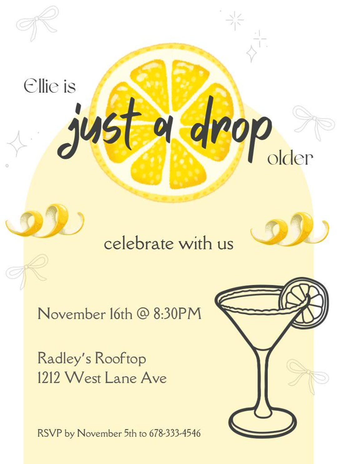 Just a Drop Older - Lemon Drop Birthday Invitation Template - Etsy