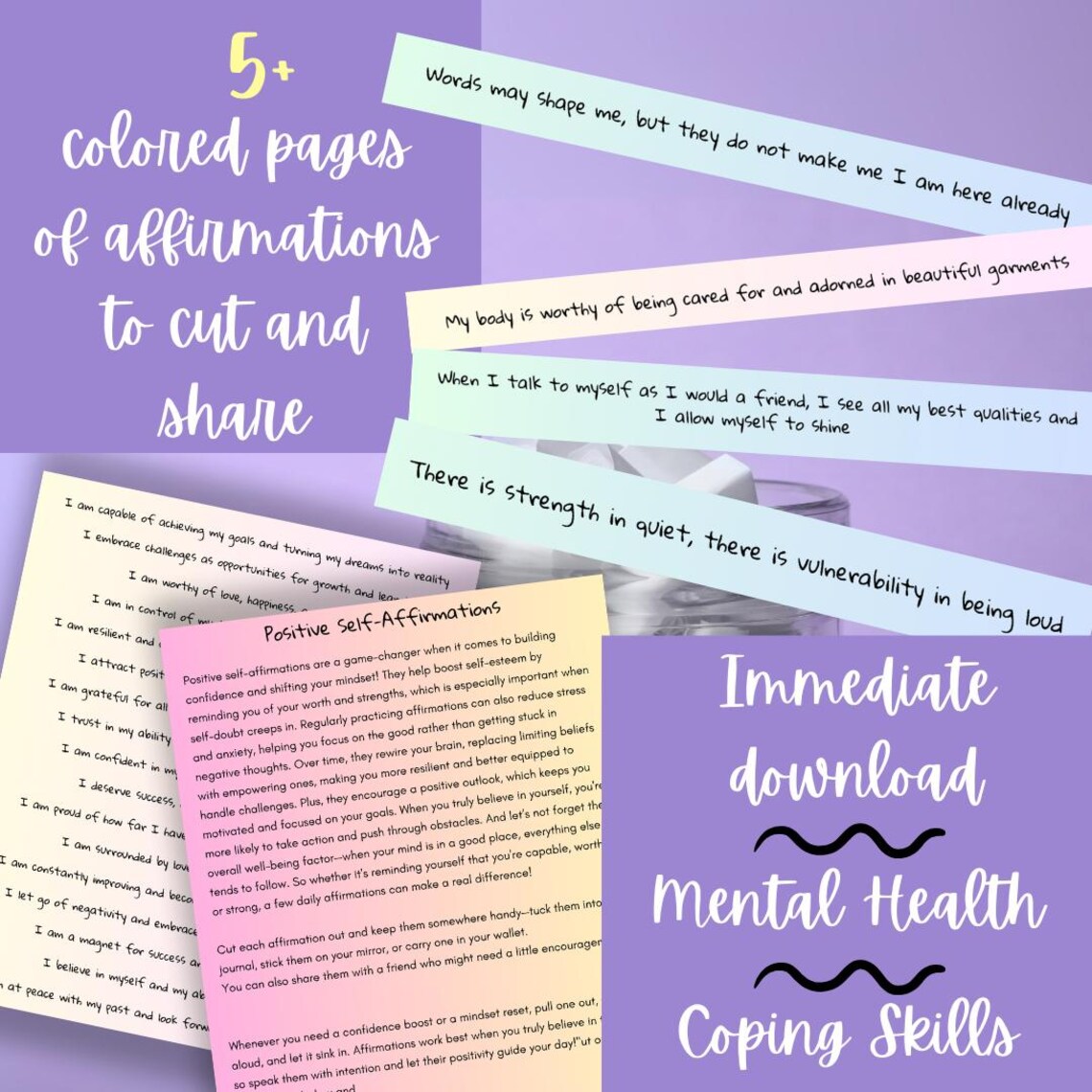 Printable Positive Affirmations | Self-care Slips| Daily Motivation ...