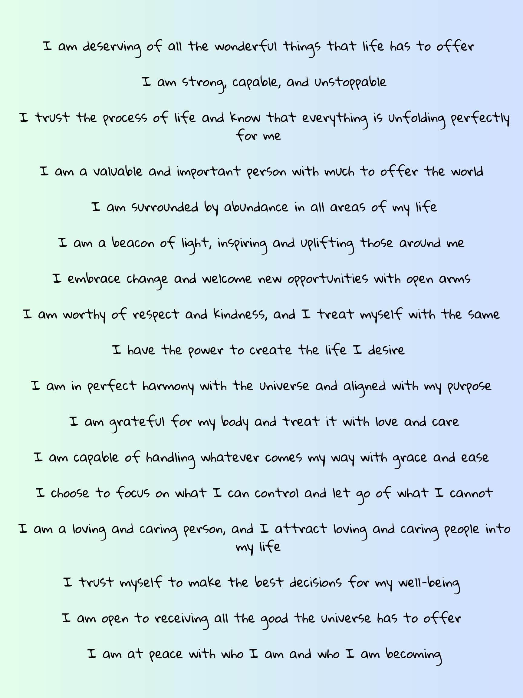 Printable Positive Affirmations | Self-care Slips| Daily Motivation ...