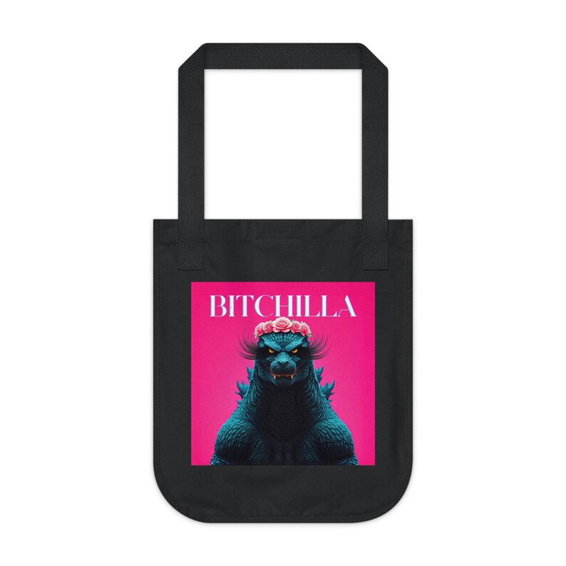 Canvas Tote Bag, Feminine Godzilla Bitchilla Flower Crown Design ...