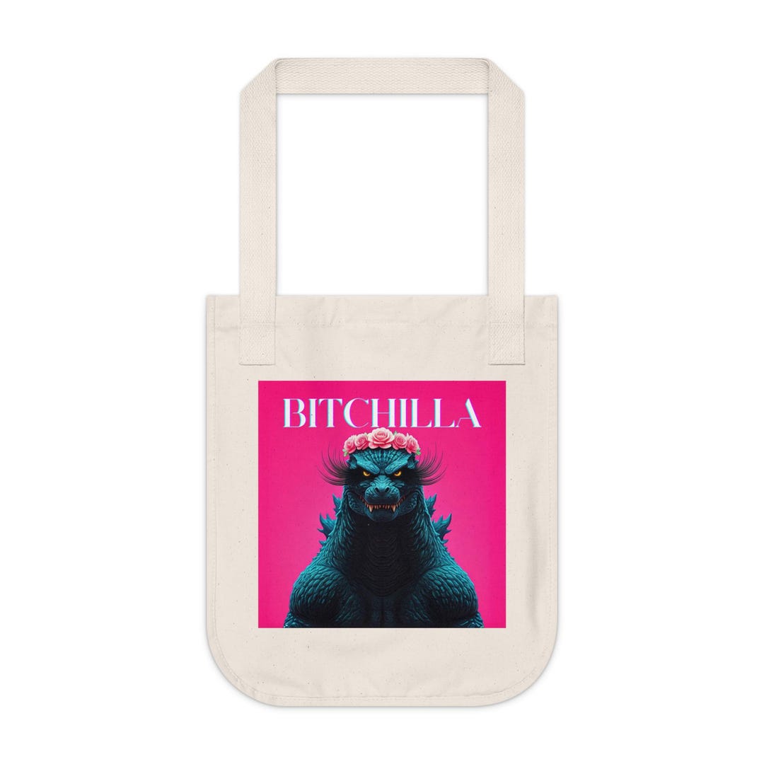 Canvas Tote Bag, Feminine Godzilla Bitchilla Flower Crown Design ...