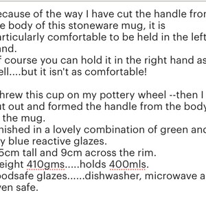 Left Handed Coffee Mug Tea Cup in Stoneware Hand Thrown - Etsy UK