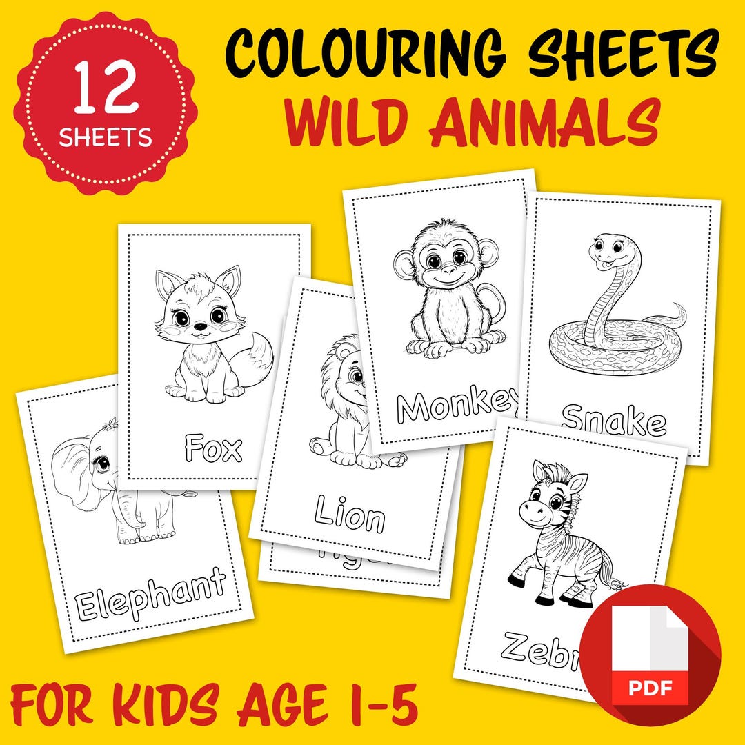 Printable Wild Animals Colouring Pages for Kids, 12 Colouring Sheets ...