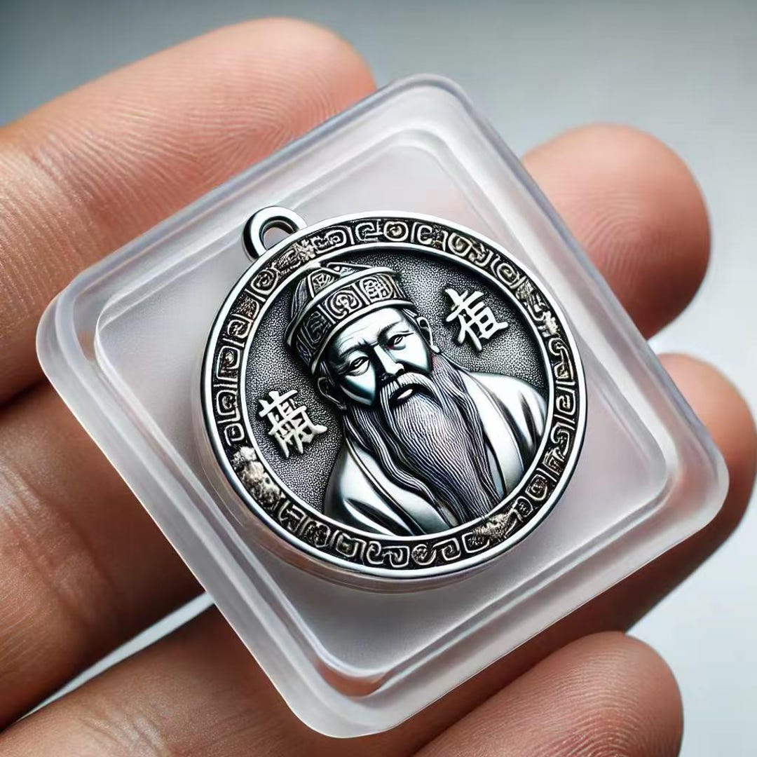 Antique Silver Amulet Pendant With Traditional Asian Portrait ...