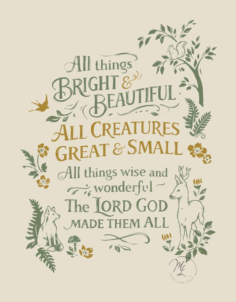 All Things Bright and Beautiful Art Print | Hymn Wall Art | Woodland ...