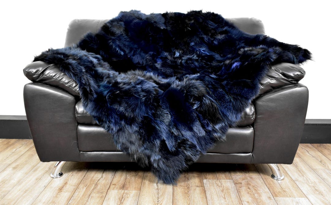 Luxury Real Navy Blue Fox Fur Throw Blanket - Etsy