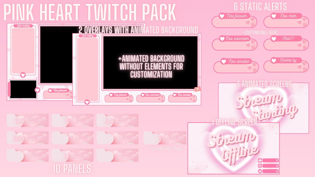 Pink Heart Kawaii Twitch Overlay Bundle (instant Download) - Etsy UK