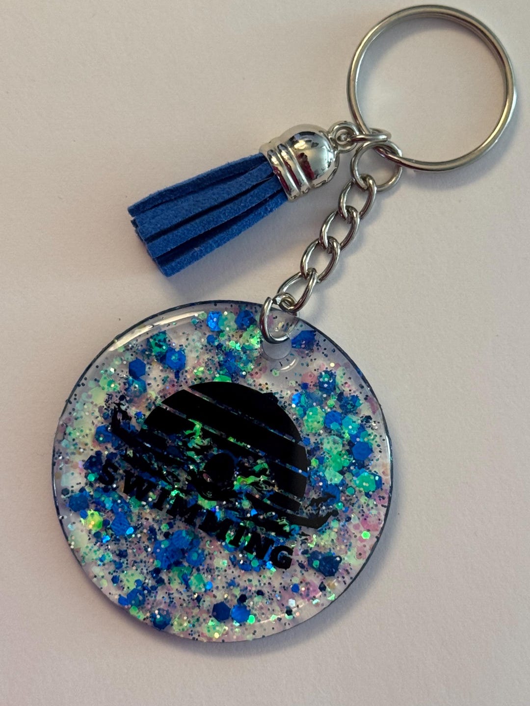 Swimming Keychain With Blue Glitter - Etsy