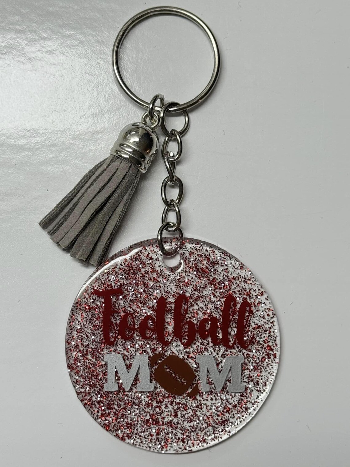 Football Mom Red & Silver Keychain - Etsy
