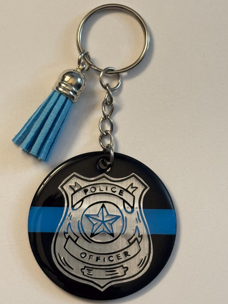 Police Officer Keychain With Blue Stripe - Etsy