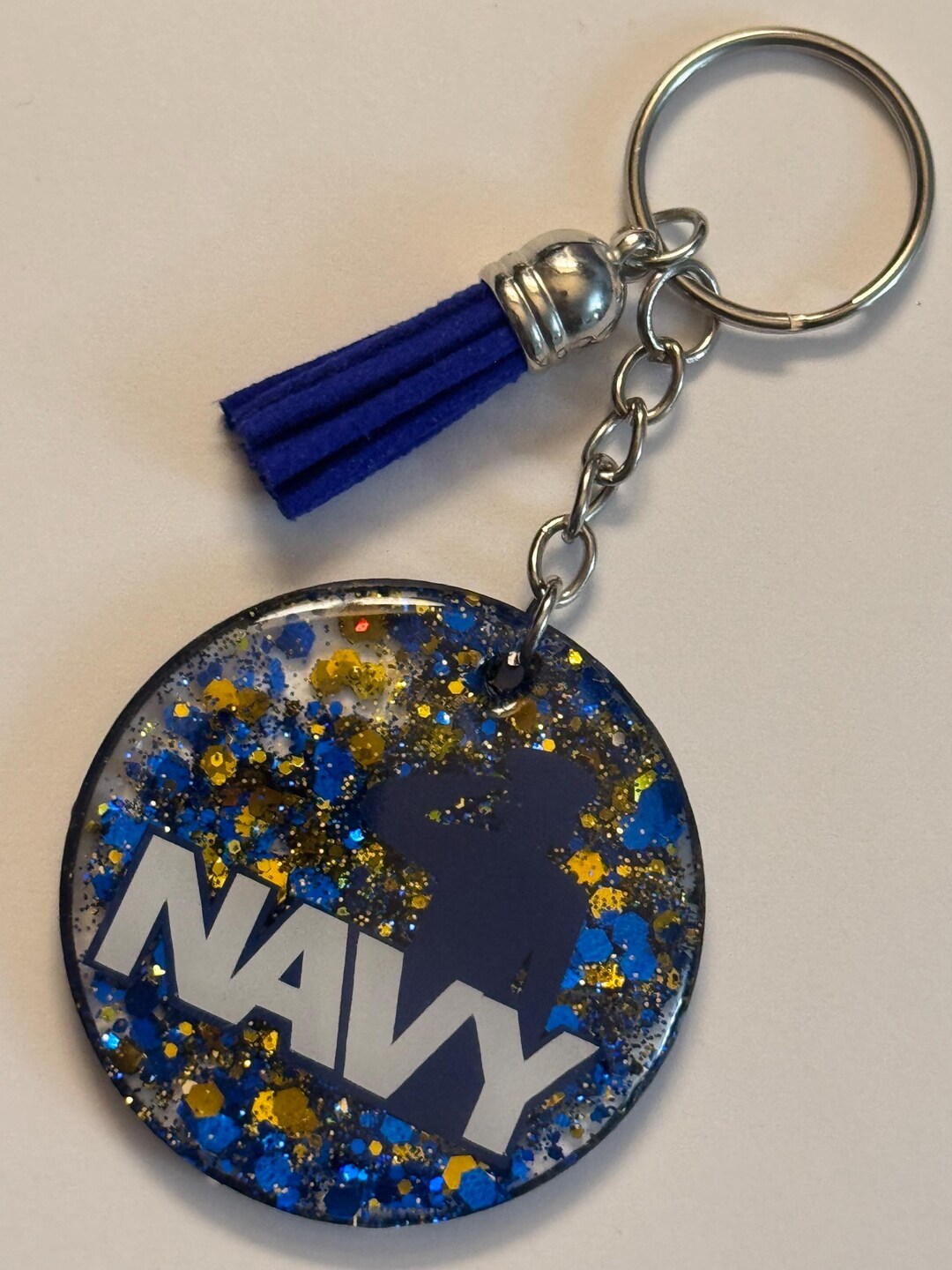 Navy Keychain With Blue and Gold Glitter - Etsy