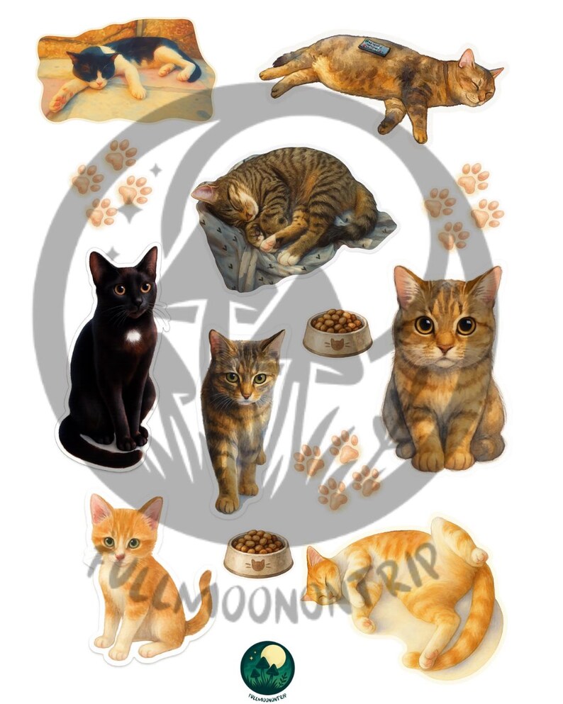 Cat Stickers Printable – Realistic Cats Aesthetic, Cute Digital Sticker ...