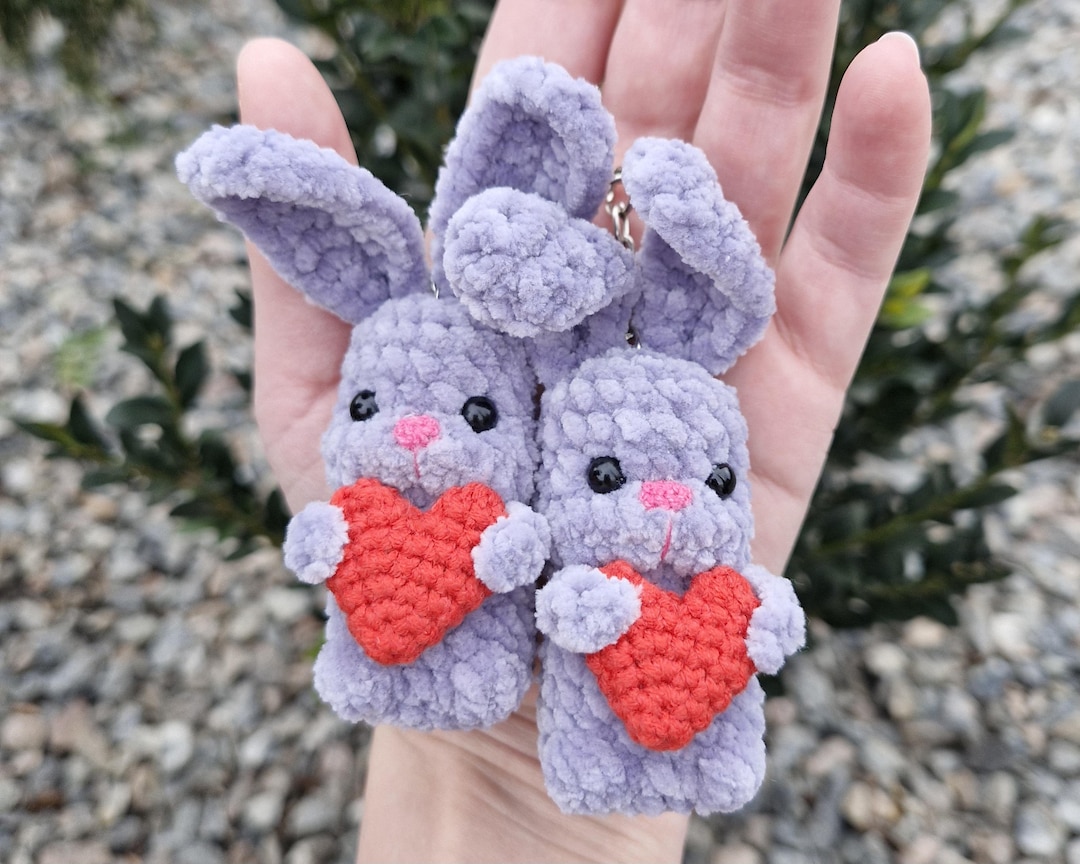 Plush Valentine Magnet Keychains Set, Crochet Bunny Magnet Matching ...