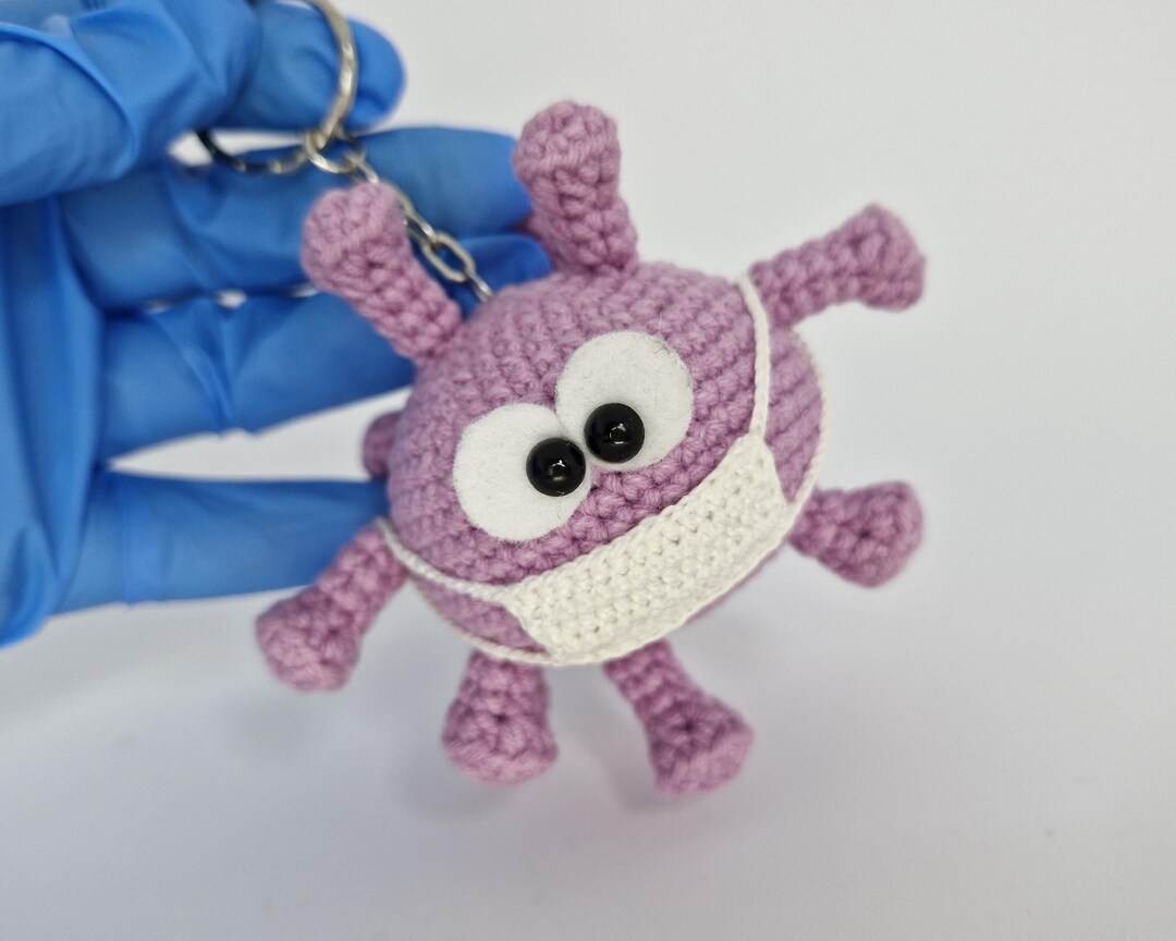 Funny Stuffed Crochet Virus Keychain, Crochet Mini Virus Keychain ...