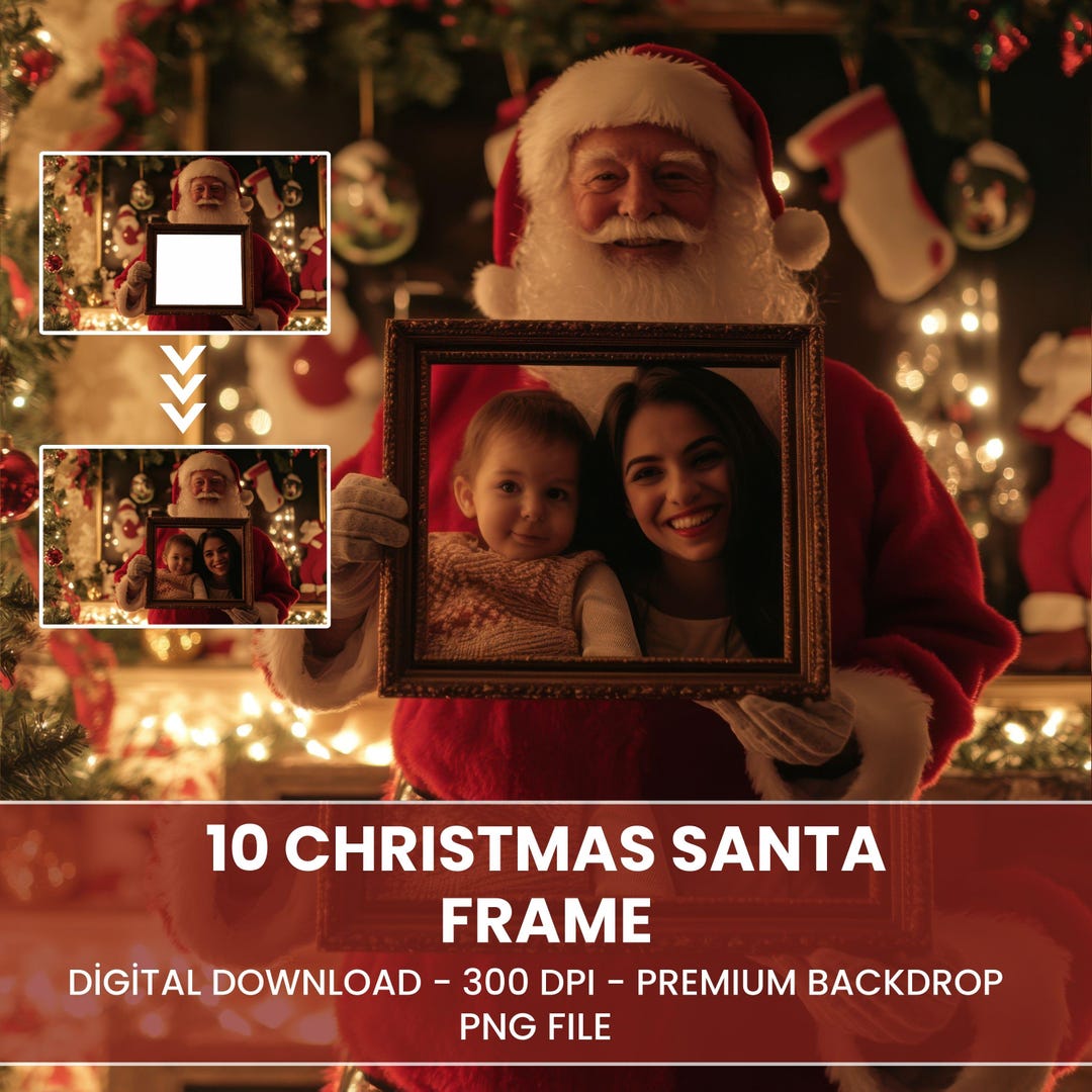 Santa Claus Photo Frame PNG Overlay for Christmas Backdrop, Vintage ...