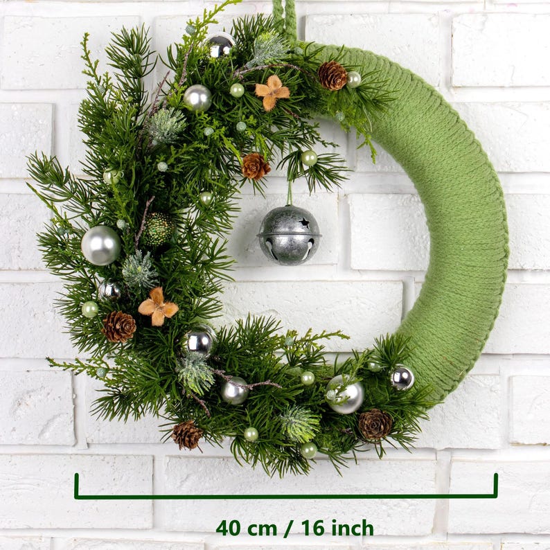 Rustic Christmas Wreath: Evergreen, Silver Bell, Farmhouse Decor - Etsy