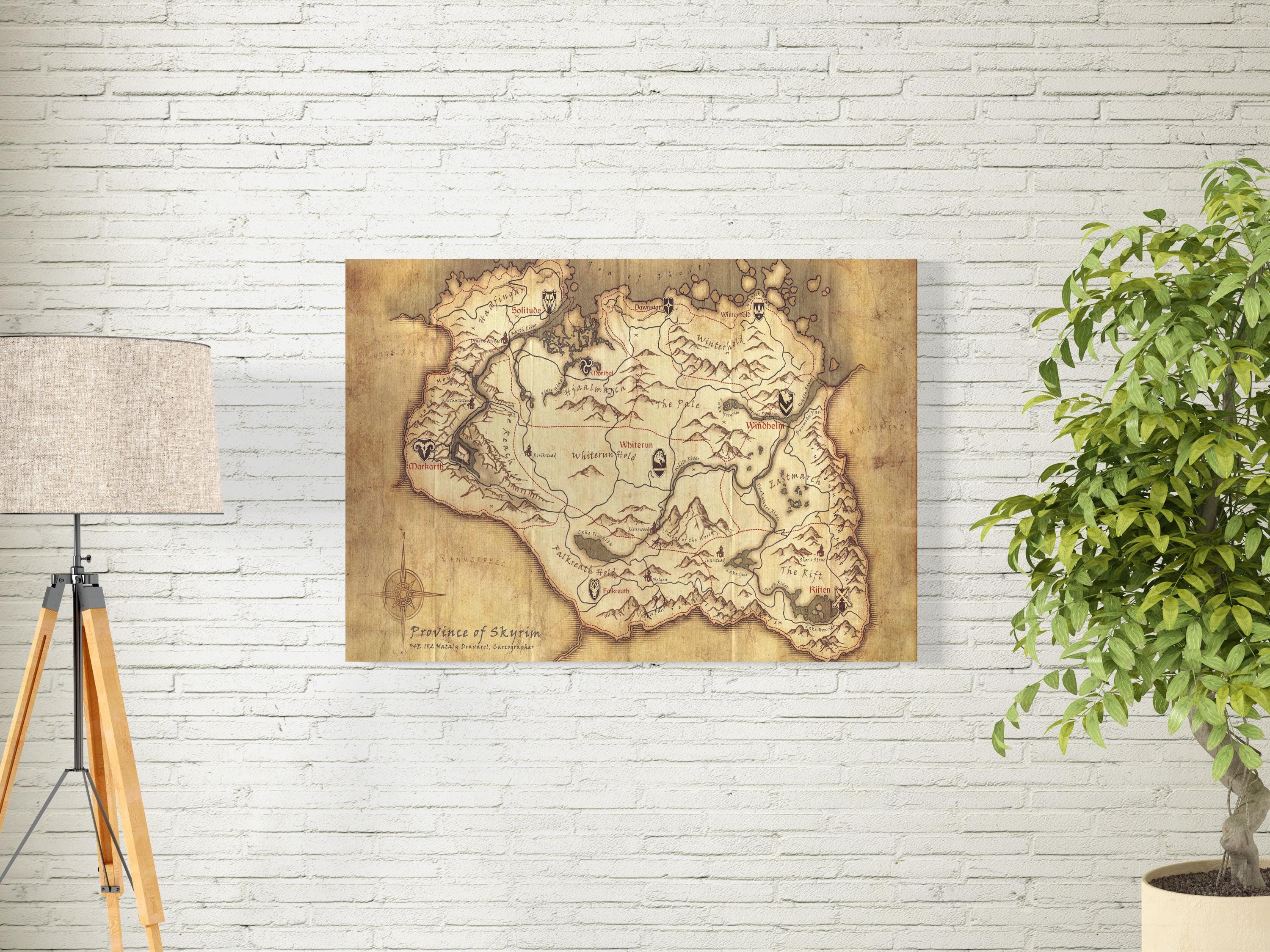 Skyrim Map Print, the Elder Scrolls Map, Map of Tamriel Canvas ...